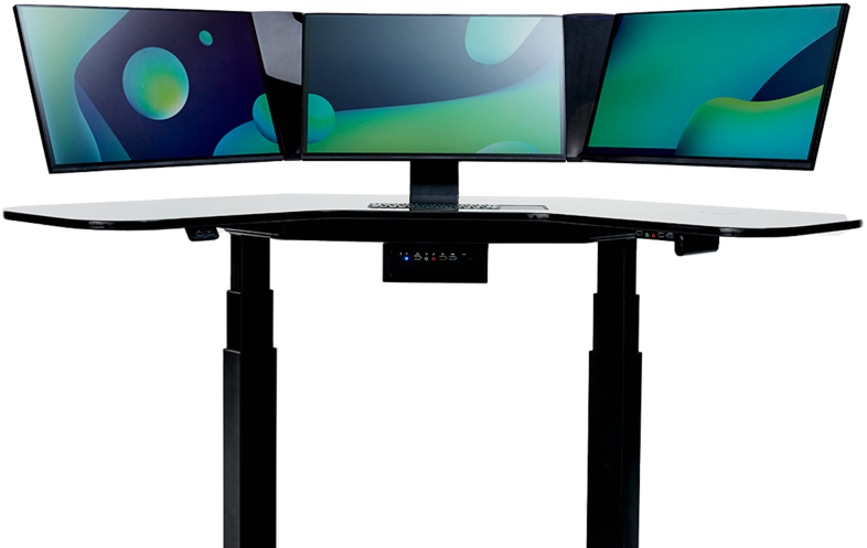 All-in-one smart desk features three displays, integrated keyboard and ...