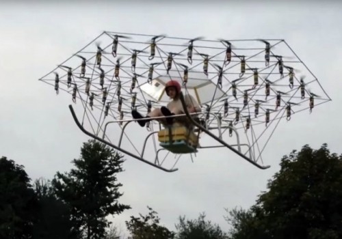 Man builds flying machine using 54 drone propellers and a garden chair ...