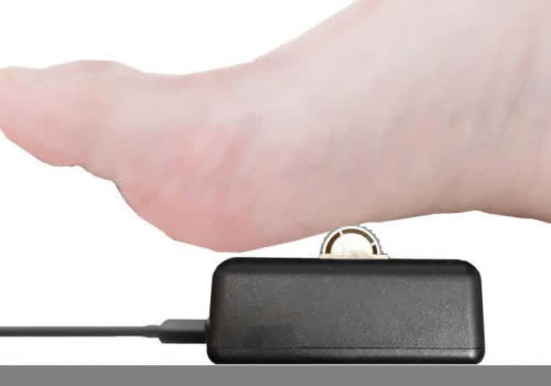 Take a look at this tiny mouse wheel you can operate with your foot ...