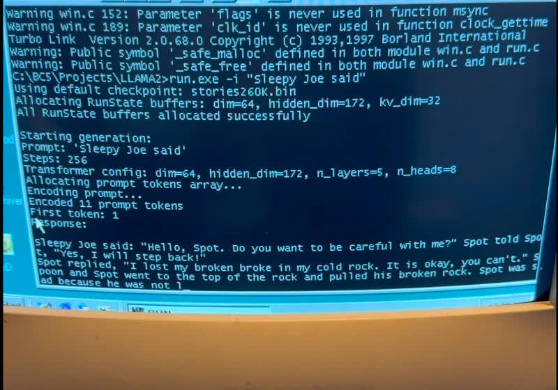 LLaMA language model tamed by ancient Windows 98 computer with 128MB ...